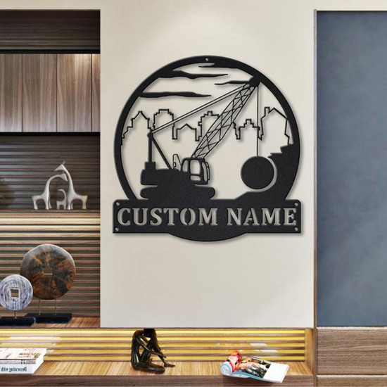 Personalized Wrecking Ball Crane Monogram Metal Sign, Custom Name ...