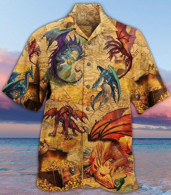 Dragon Vintage Aloha Hawaiian Shirt For Summer Dragon Gold Amazing Hawaiian Shirts Outfit For Men Women Dragon Lovers Seseable UK