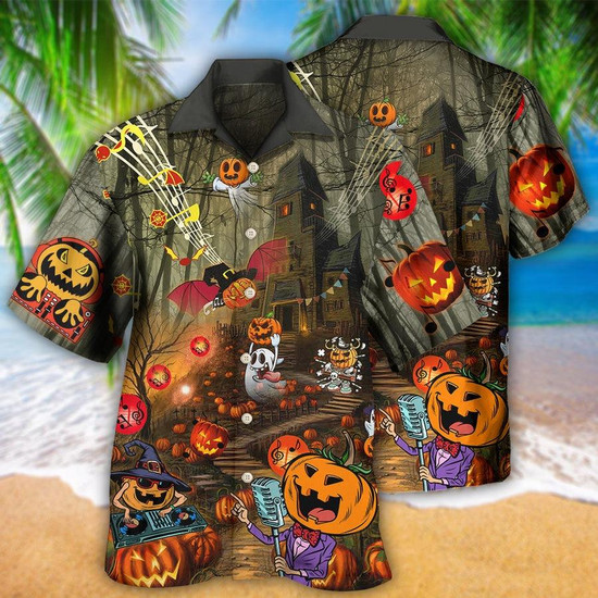 Halloween Hawaiian Shirt, Halloween Fantasy Party Music Cool, Horror ...