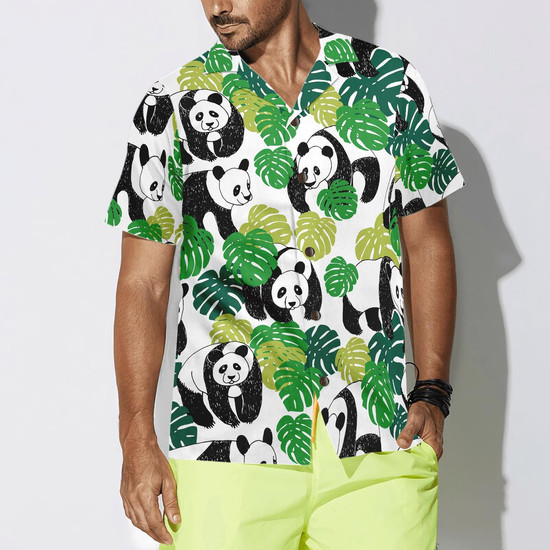 Panda Hawaiian Shirt, Tropical Leaves, Panda Aloha Shirt For Men ...