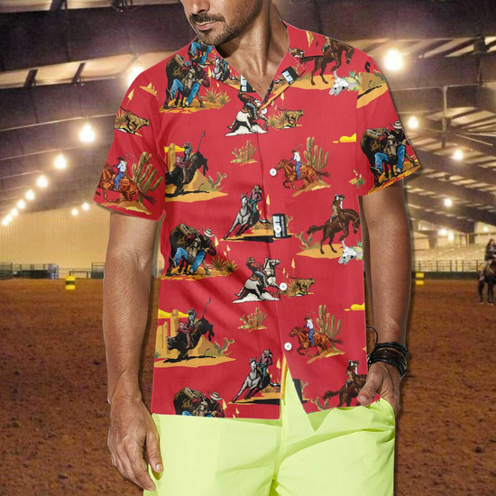 Rodeo Seamless Pattern Hawaiian Shirt, Red Version, Texas Native ...