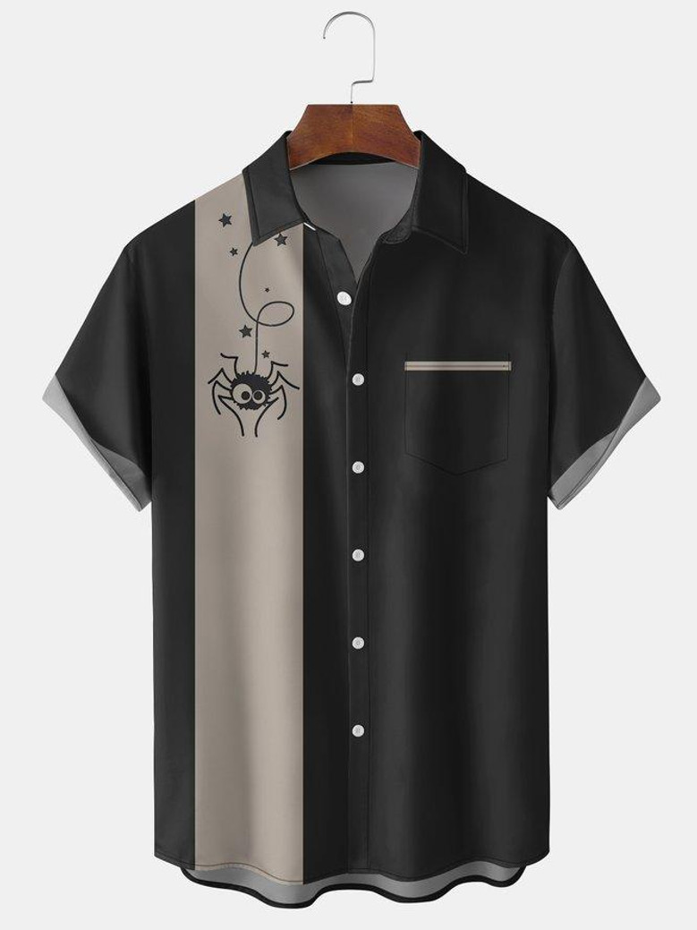 Men's Halloween Element Spider Graphic Print Short Sleeve Shirt - Seseable