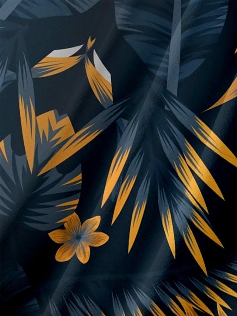 Mens Hawaiian Leaves Print Lapel Loose Chest Pockets Short Sleeve Funky ...