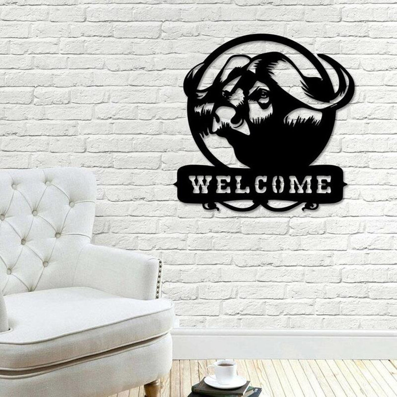 African Cape Buffalo Welcome Metal Sign - Thegiftio UK