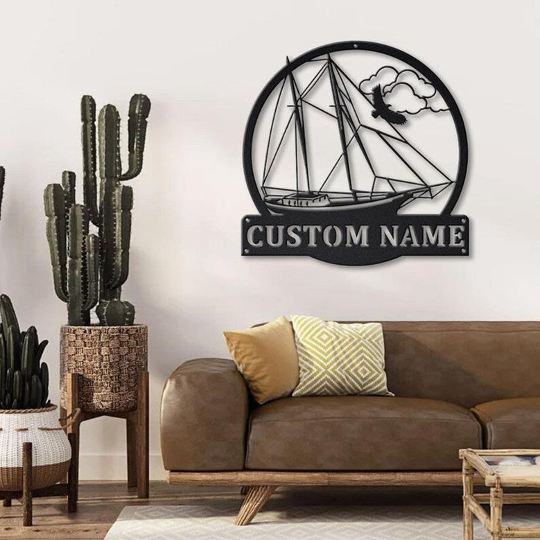 Personalized Schooner Ship Monogram Metal Sign Art - Thegiftio UK