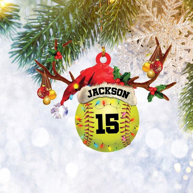 Custom Softball Ball Reindeer String Lights Flat 2D Ornament - Thegiftio UK