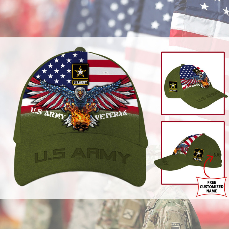 Customized Army Veteran American Flag Hat Proud US Military Hat Classic ...