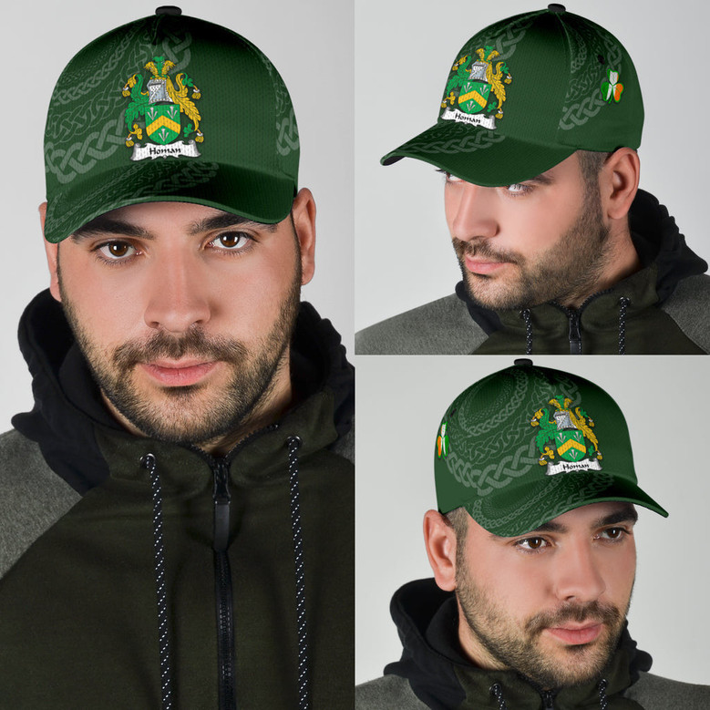 Homan Coat Of Arms Irish Family Crest St Patrick's Day Hat Classic Cap ...