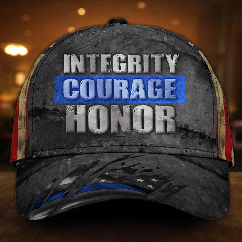 Thin Blue Line Integrity Courage Honor Hat American Flag Cap Vintage ...