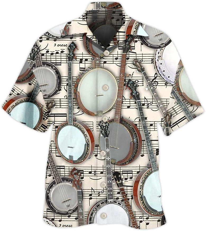 Stringed Instrument Hawaiian Shirts - Banjo Lover Button Down Mens ...