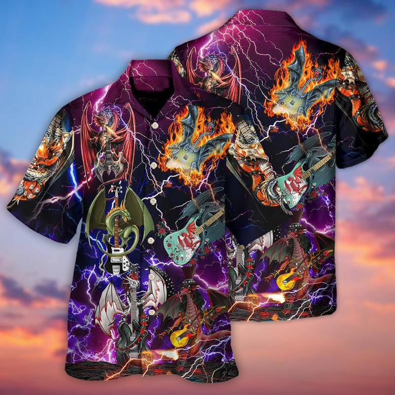 Dragon Guitar Aloha Hawaiian Shirt For Summer, Dragon Play Guitar Until ...