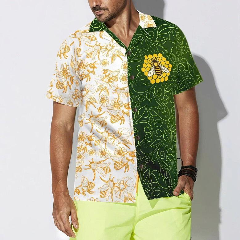 Green Leaves Honey Bee Hawaiian Shirt, Summer Animals Aloha Shirts For ...