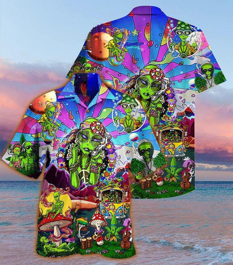 Hippie Aloha Hawaiian Shirt - Hippie Alien Peace Life Color Hawaiian ...