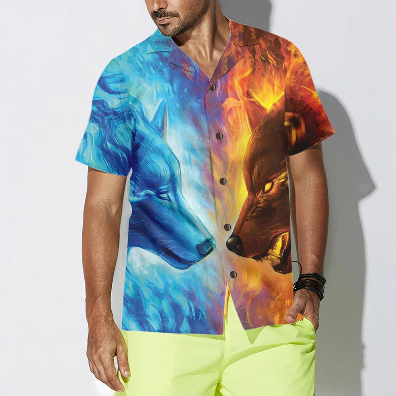 Wolf Hawaiian Shirt, Ice And Fire Wolf Hawaiian Shirt - Perfect Gift ...