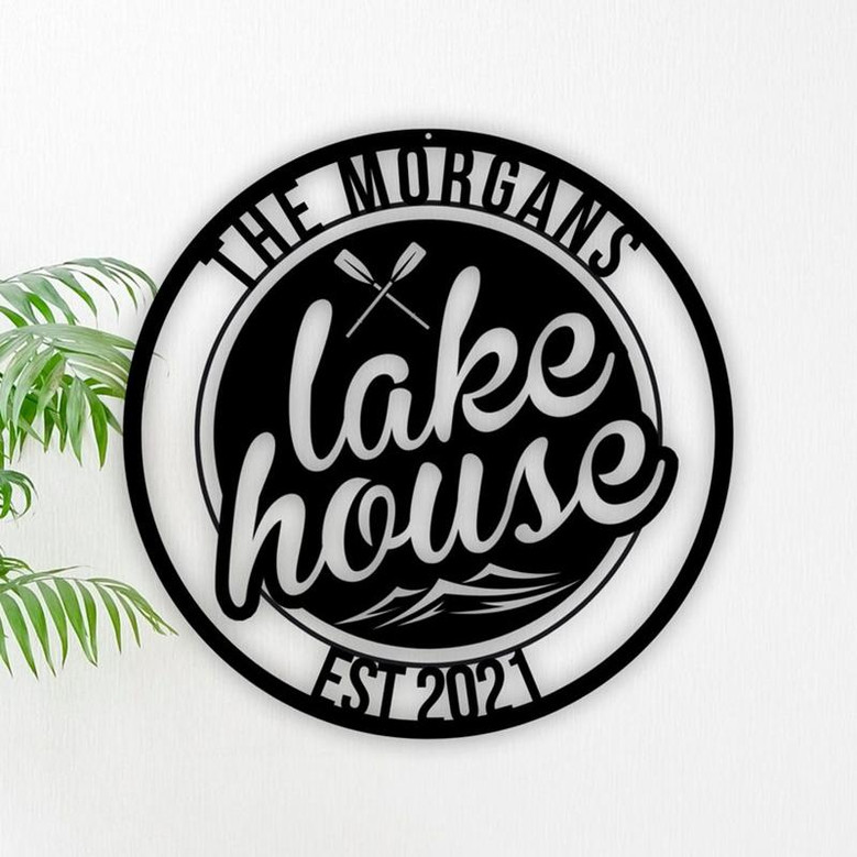 Personalized Family Lake House with Established Date Metal Sign - Thegiftio