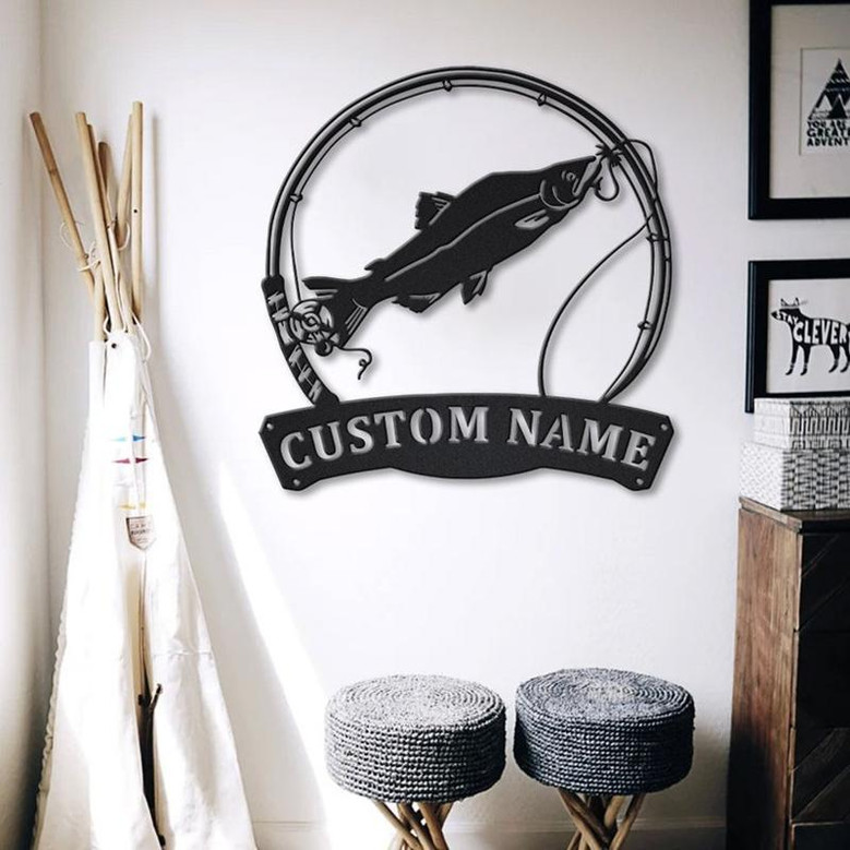 Personalized Humpies Salmon Fishing Fish Pole Metal Sign Art - Thegiftio UK
