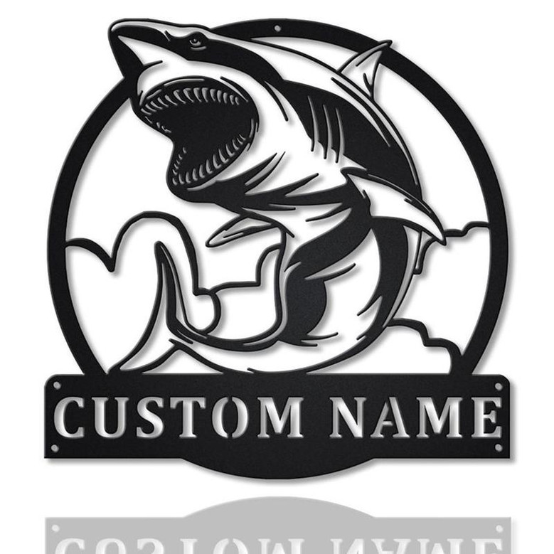 Personalized White Shark Monogram Metal Sign Art - Thegiftio