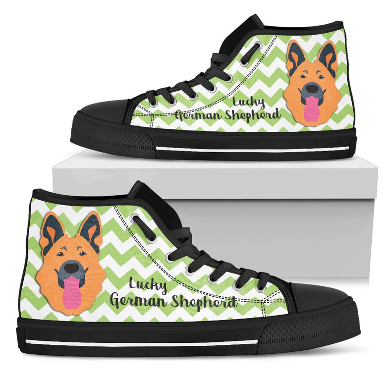 Green Wave Pattern German Shepherd High Top Shoes - Monsterry AU