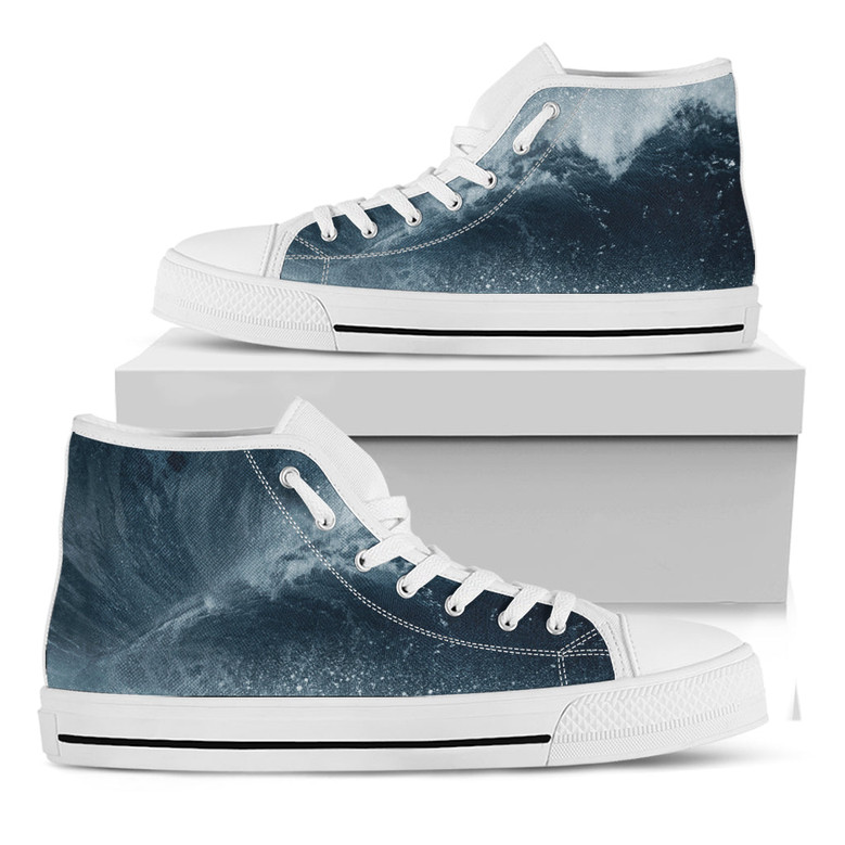 Ocean Wave Print White High Top Shoes - Monsterry