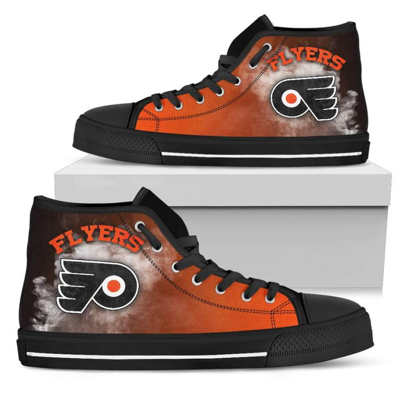 White Smoke Vintage Philadelphia Flyers High Top Shoes - Monsterry