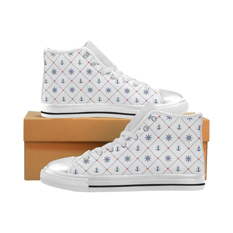 Anchor rudder nautical design pattern Women's High Top Shoes White ...