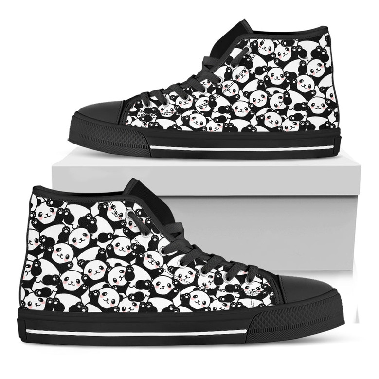 Cute Happy Panda Black High Top Shoes - Monsterry