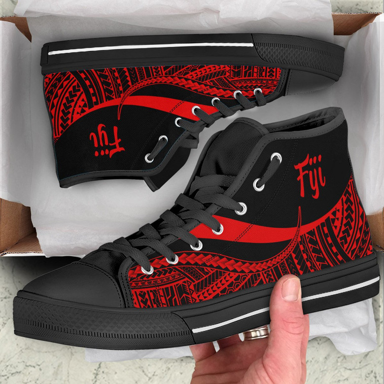Fiji High Top Shoes Red - Polynesian Tentacle Tribal Pattern Crest ...