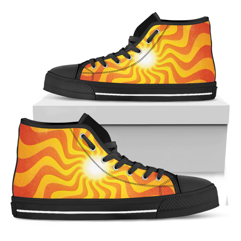Psychedelic Burning Sun Print Black High Top Shoes - Monsterry