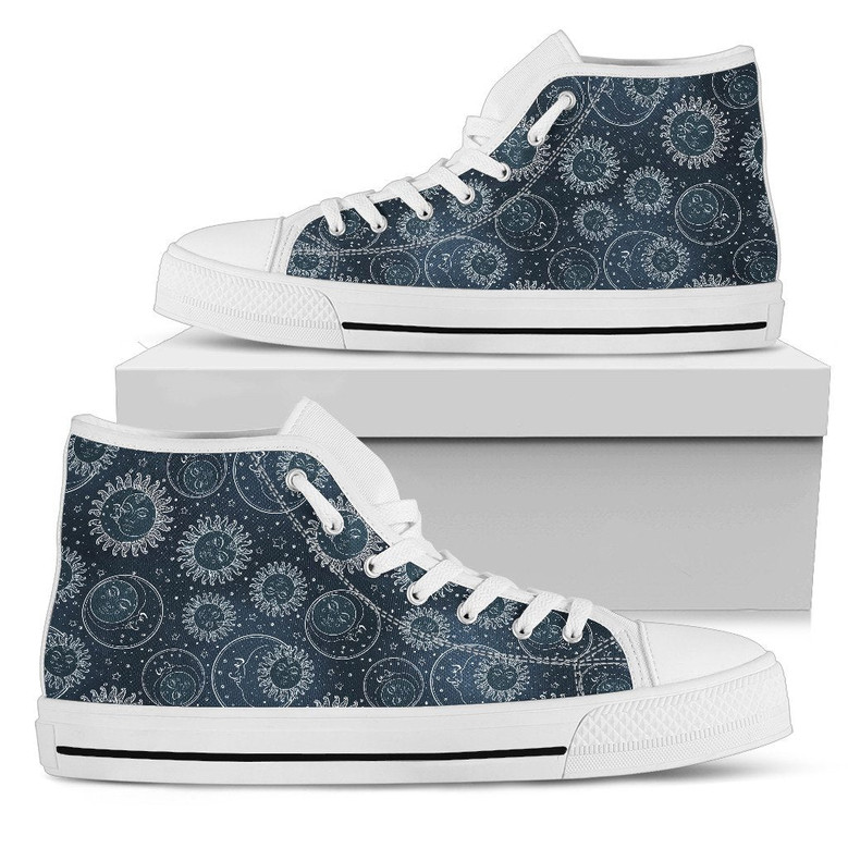 Sun Moon Tattoo Design Themed Print Women High Top Shoes - Monsterry