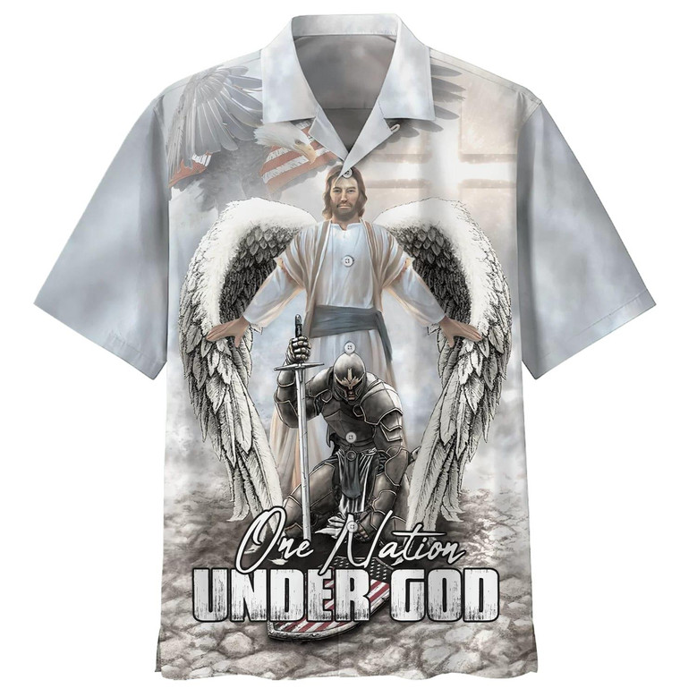 American Warrior Knee Before God One Nation Under God Hawaiian Shirts ...
