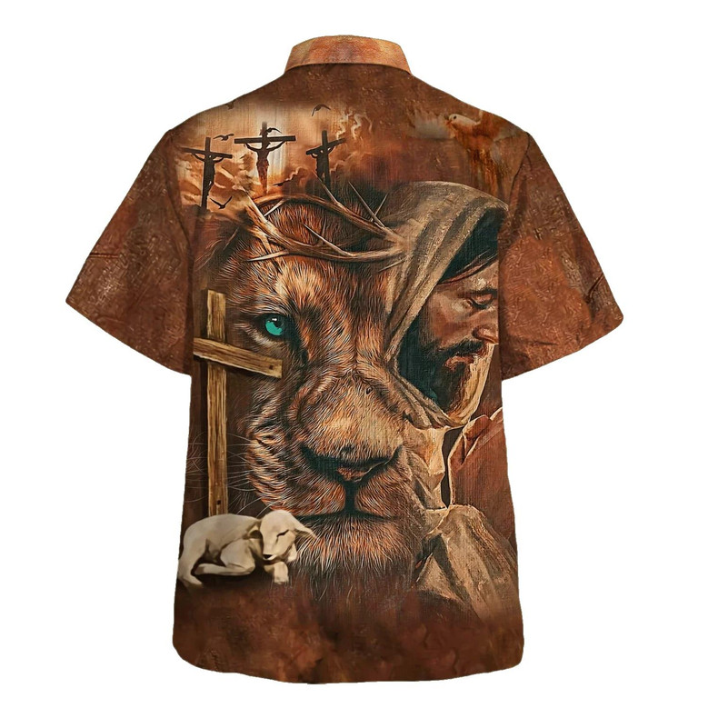Jesus Lion Cross And The Lamb Hawaiian Shirts For Men - Seseable