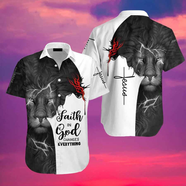 Lion Jesus Hawaiian Shirt - Faith In God Hawaiian Shirt For Men And ...