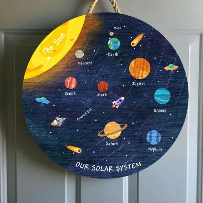 Our Solar System Round Wood Sign - Thegiftio