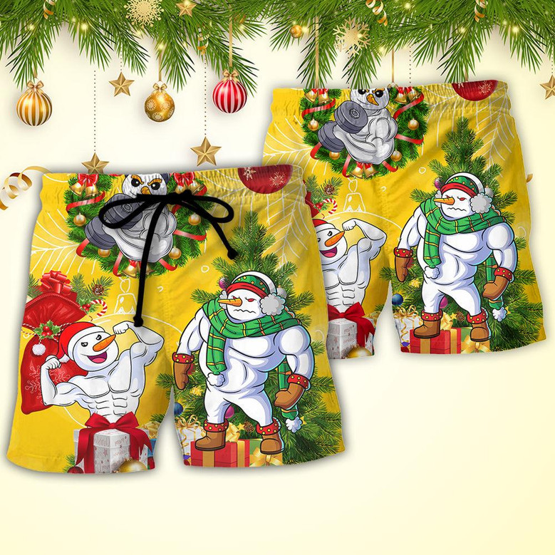 Christmas Frosty The Swoleman Snowman Workout Funny Beach Short ...