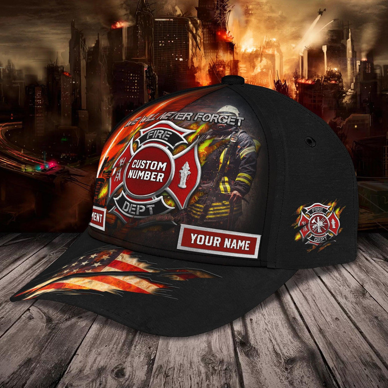 Custom Personalized Firefighter Cap - Never Forget - Classic Name Cap ...