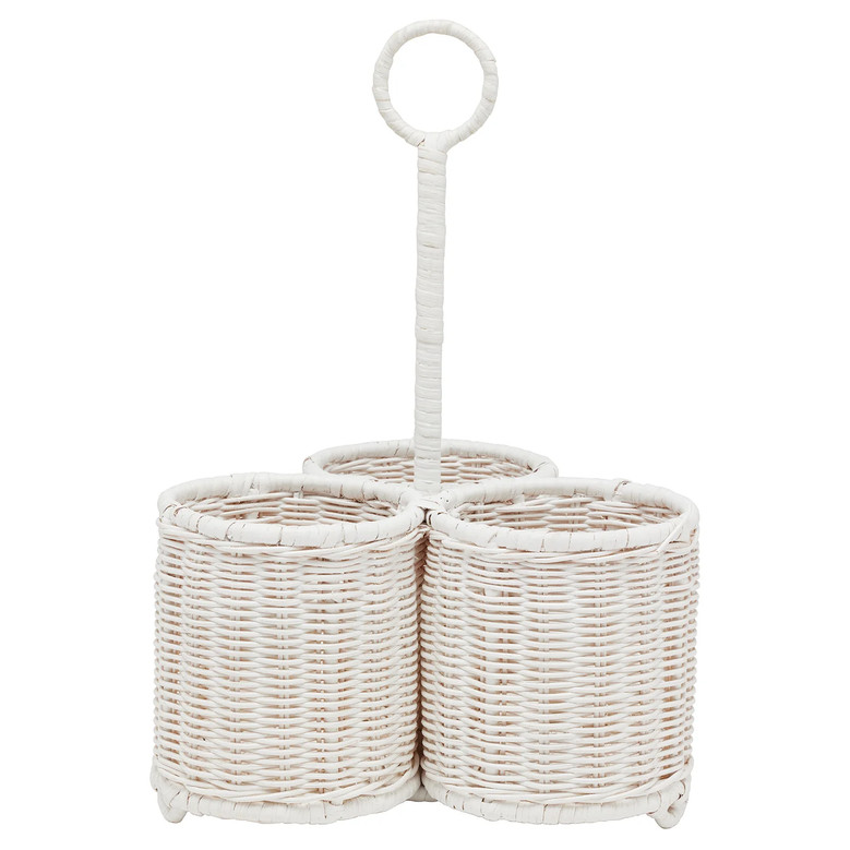 White Wicker Baskets Minimalist White Rattan Wine Caddy - Handcrafted ...