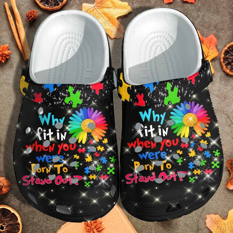 Puzzle Flower Autism Awareness Custom Shoes Clogs - Born To Stand Out ...