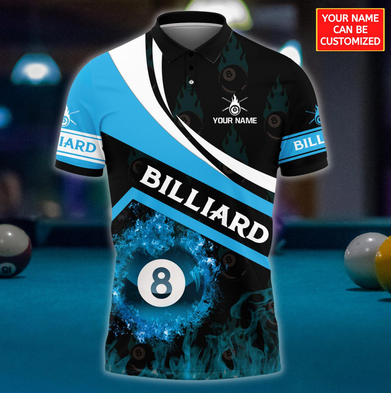 All Over Print Blue Fire With Ball 8 Billiard Polo Shirt, Billiard ...