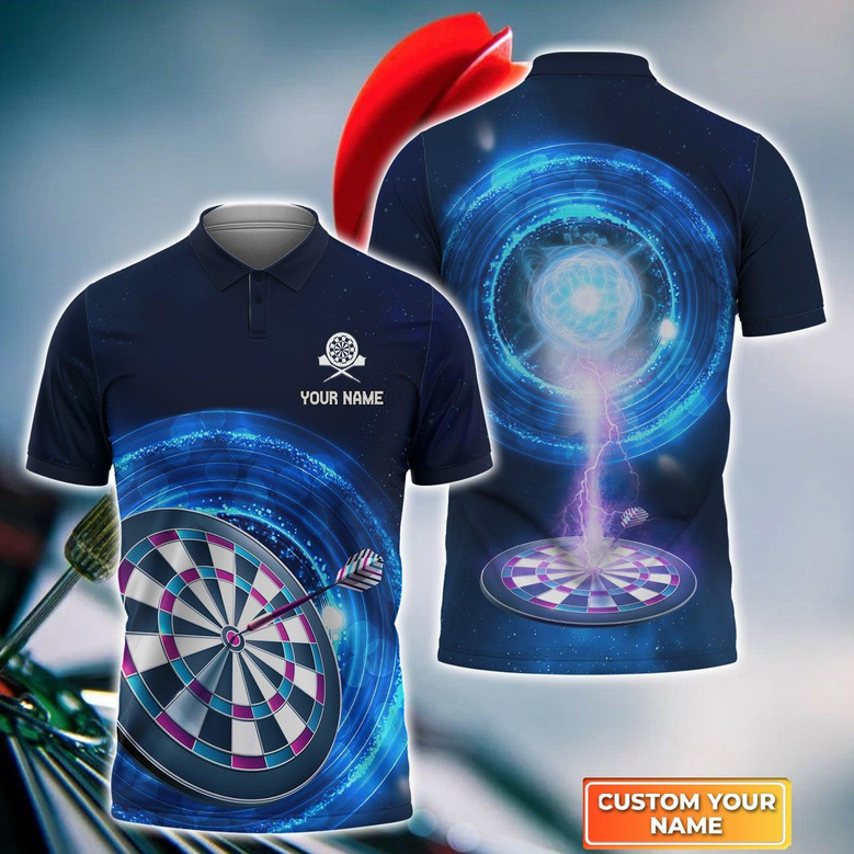 Blue Darts Lightning Personalized Name Polo Shirt For Darts Player Tad ...
