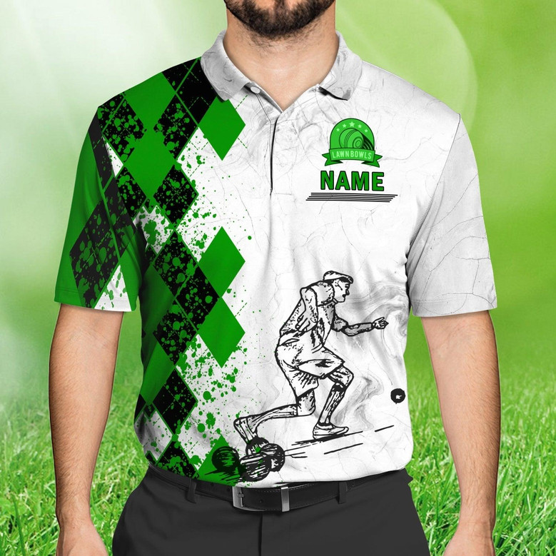Full Printed Polo Shirt Old Man Plays Lawn Bowls Personalized Name Polo ...
