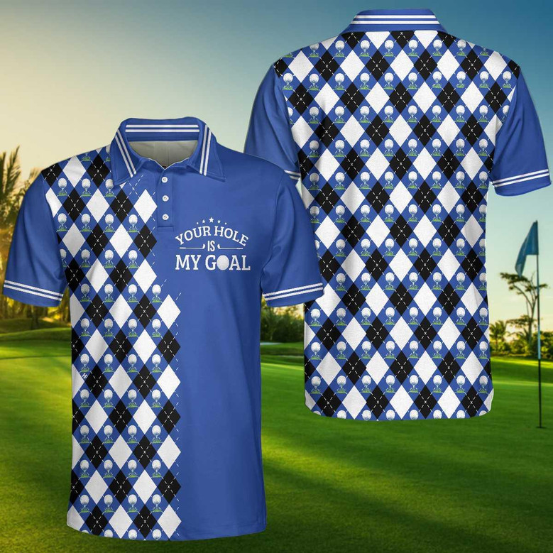 Your Hole Is My Goal Remastered Short Sleeve Golf Polo Shirt, Blue ...