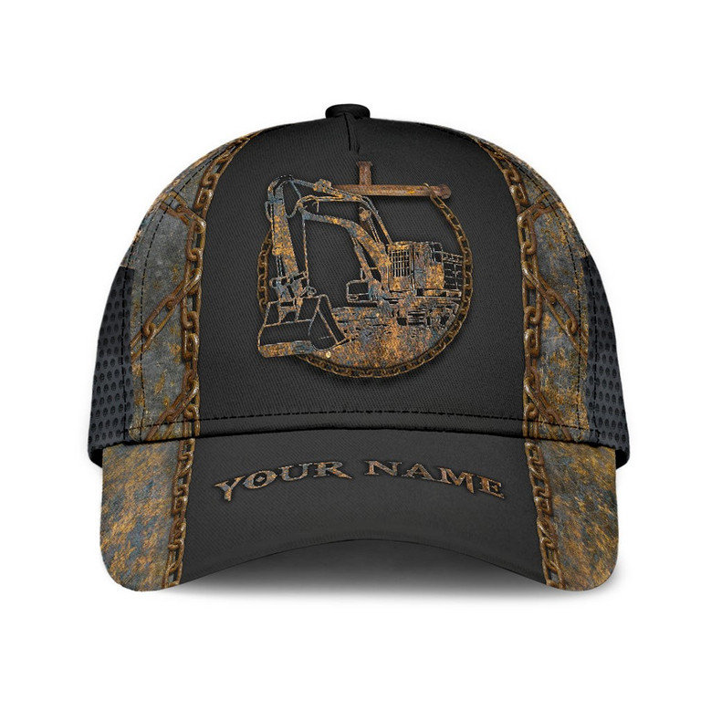 Customized With Name Excavator Full Printing Classic Cap Hat, Excavator ...