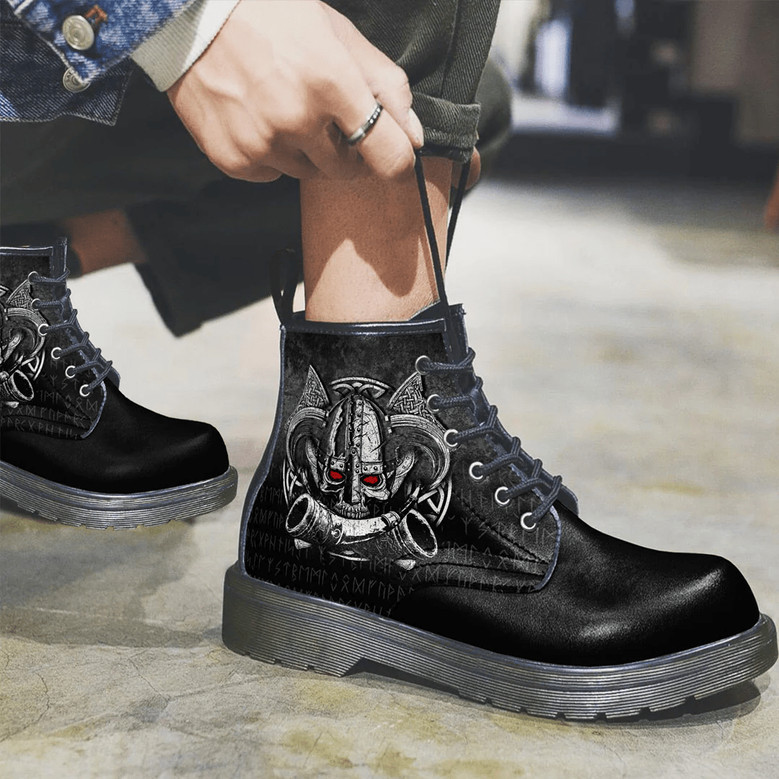 Nordic Mythology Skull Mead Horn Warrior Runes Viking Leather Boots ...