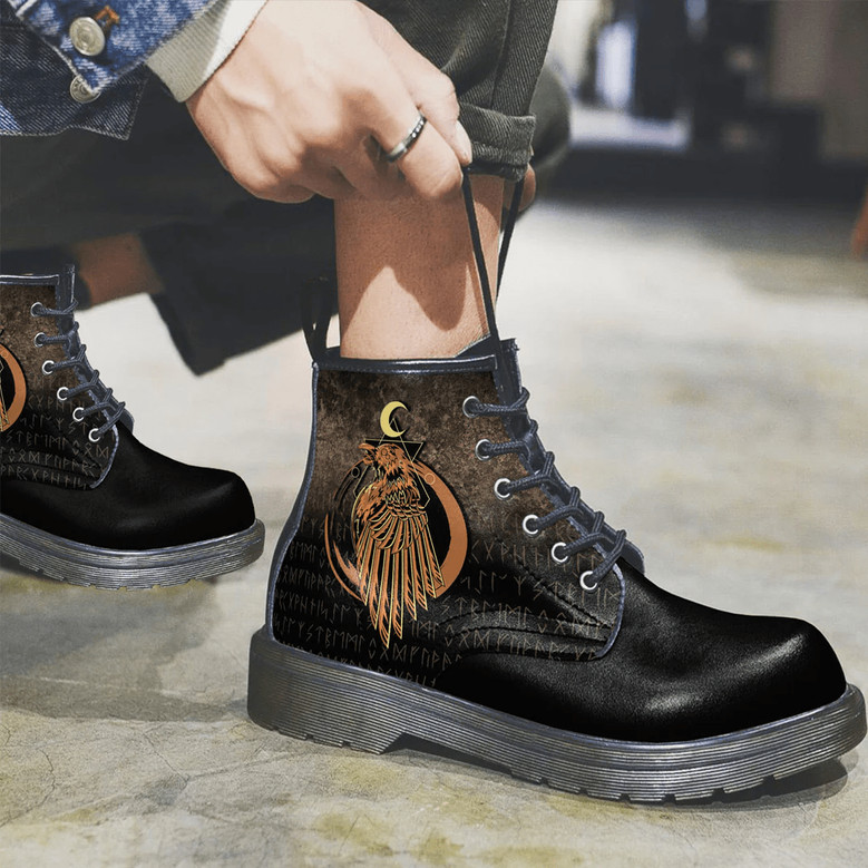 Raven Viking Warrior Valhalla Norse Leather Boots - Monsterry