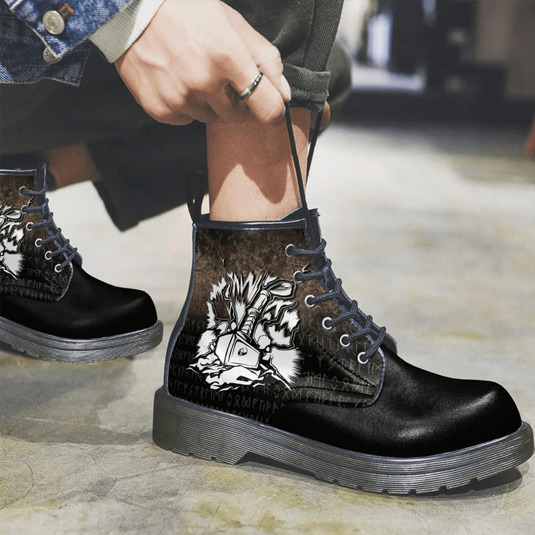 Viking Axe Warrior Norse Mythology Valhalla Leather Boots - Monsterry