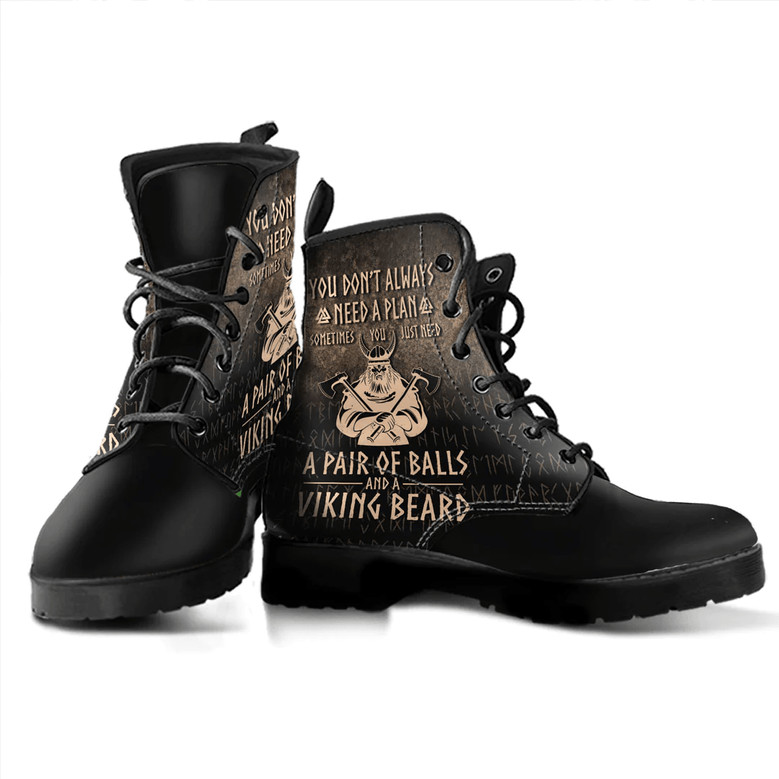 Viking Bearded Warrior Valhalla Axe Norse Leather Boots - Monsterry