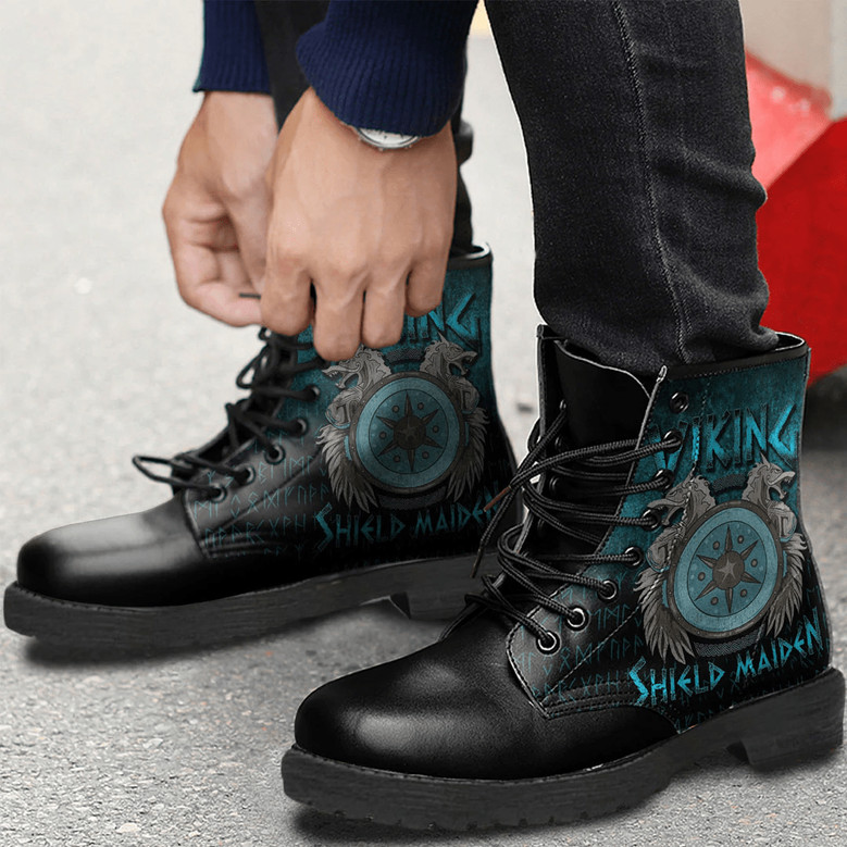 Viking Shield Maiden Female Norse Leather Boots - Monsterry