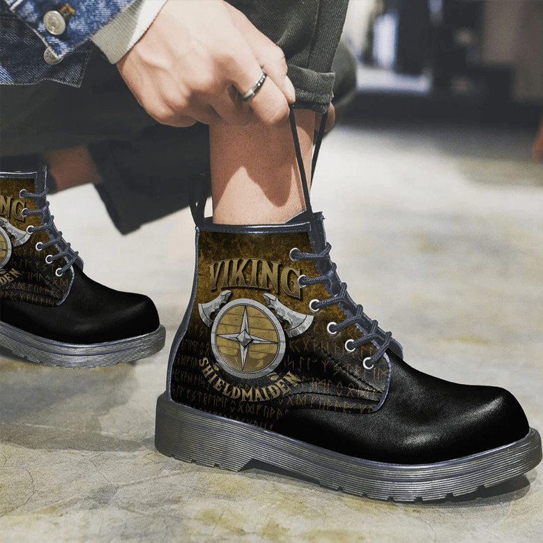 Viking Shield Maiden Norse Female Warrior Leather Boots - Monsterry