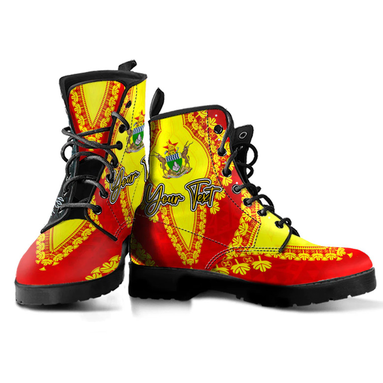 Zimbabwe Red Version Leather Boots Vintage African Dashiki - Monsterry