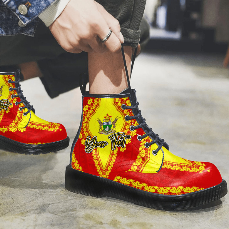 Zimbabwe Red Version Leather Boots Vintage African Dashiki - Monsterry
